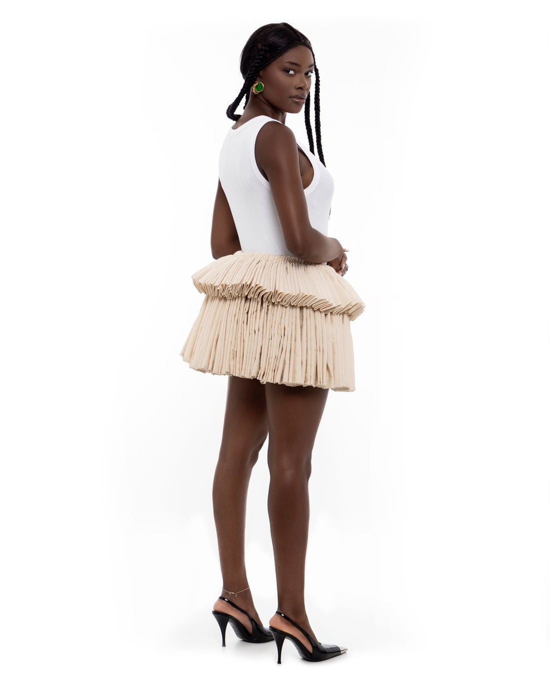 Hand-Pleated Xibelani Mini Skirt - Beige – HAMETHOP